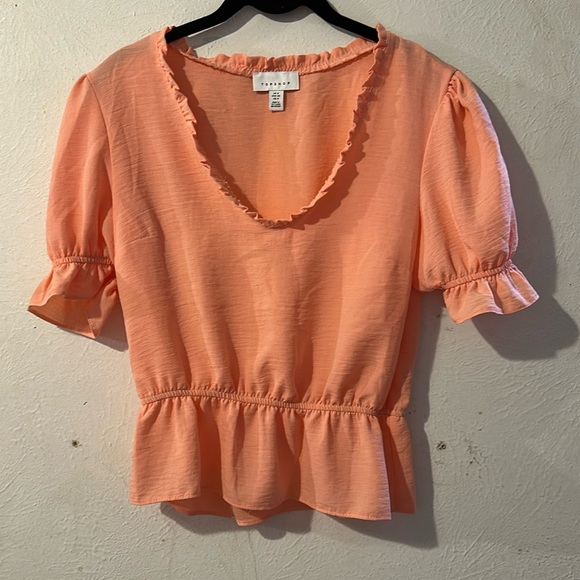 Topshop | Tops | Topshop Orange Ruffles Around The Neck Size 4 | Poshmark